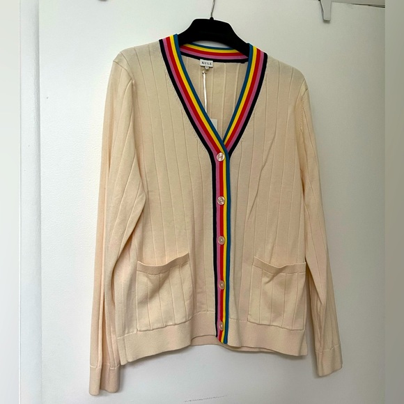 KULE | Sweaters | Nwt Kule Binx Cardigan In Cream With Rainbow Trim ...